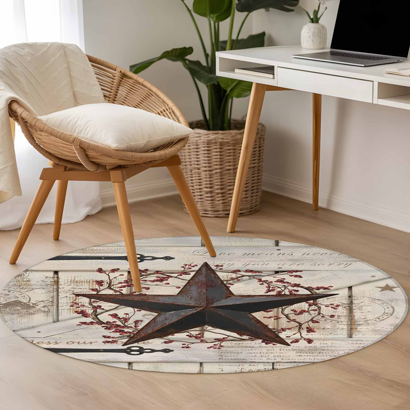 Area Rug 48in, Vintage Country Star Red Berry Floor Carpet Living Room ...