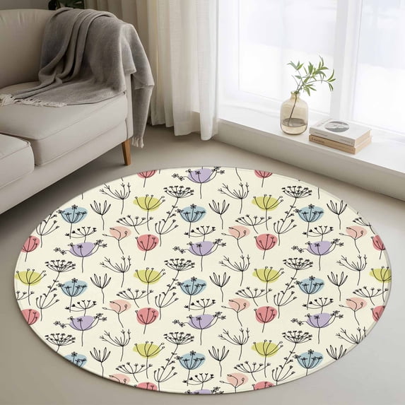 Area Rug 48in, Vintage Farm Flowers Dandelion Floor Carpet Living Room ...