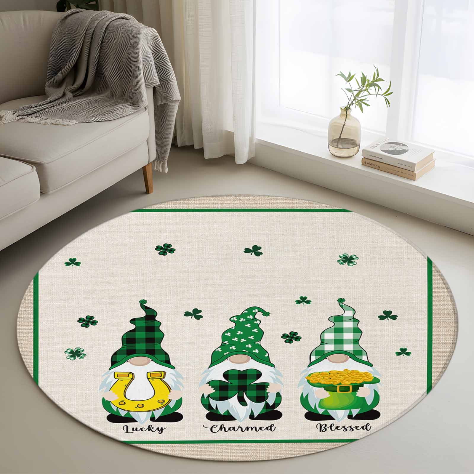 Area Rug 48in, Vintage Irish Lucky Gnome Floor Carpet Living Room Rug ...