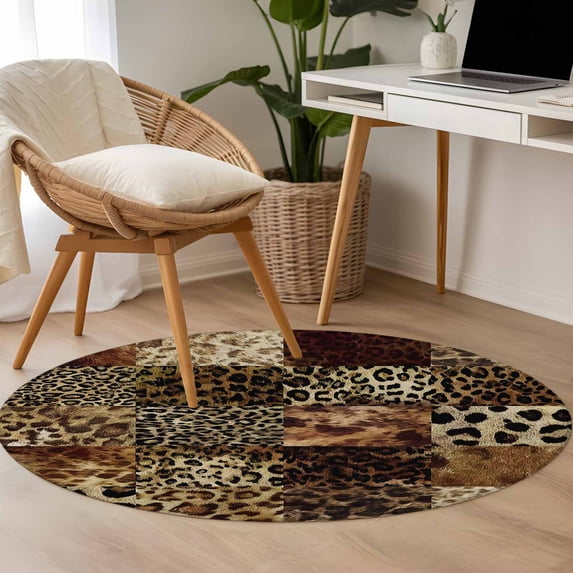 Area Rug 48in, Vintage Leopard Print Floor Carpet Living Room Rug ...