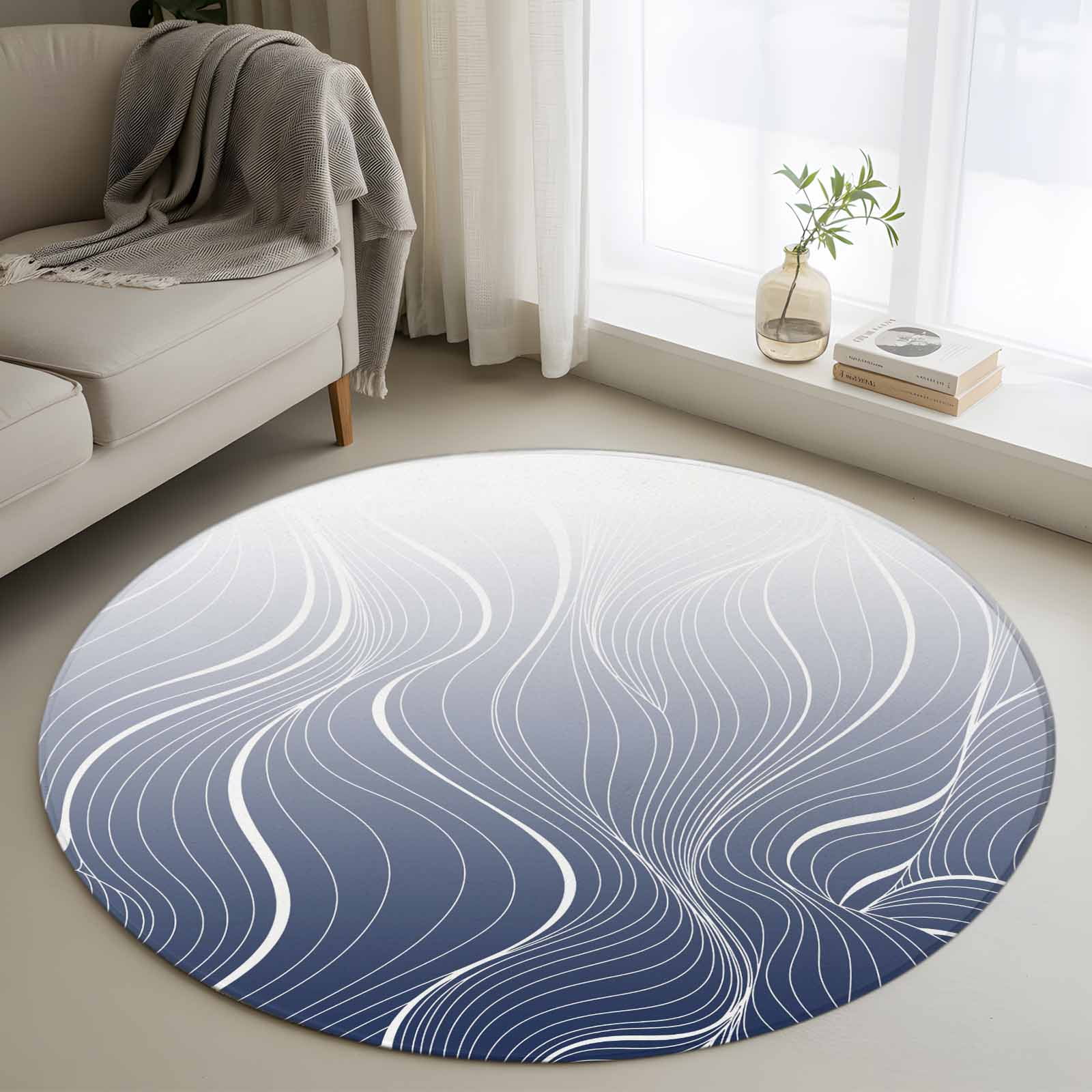 Area Rug 48in, Wave Line Purple White Gradient Geometric Stripes Floor ...