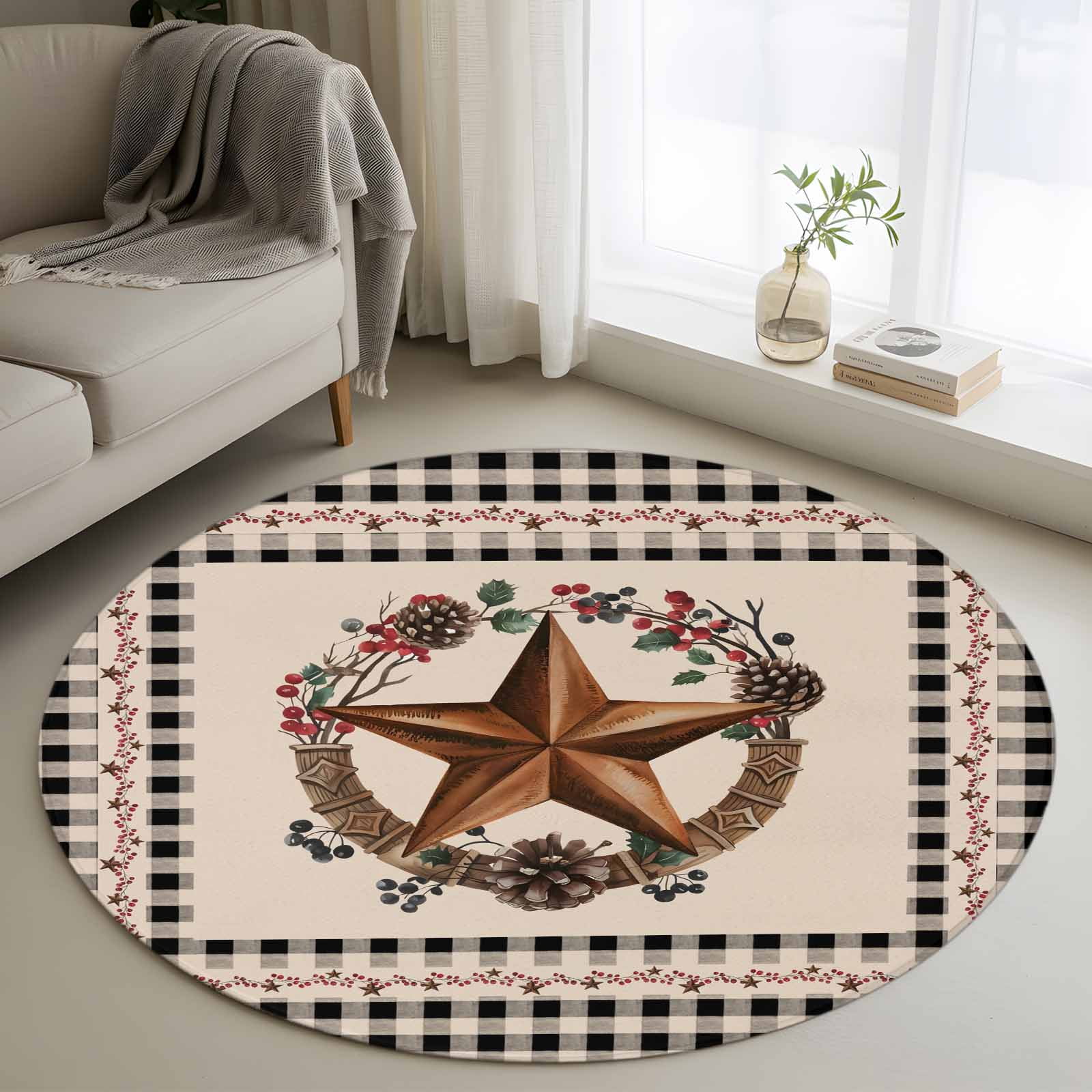 Area Rug 48in, Western Star Pinecone Garland Floor Carpet Living Room ...