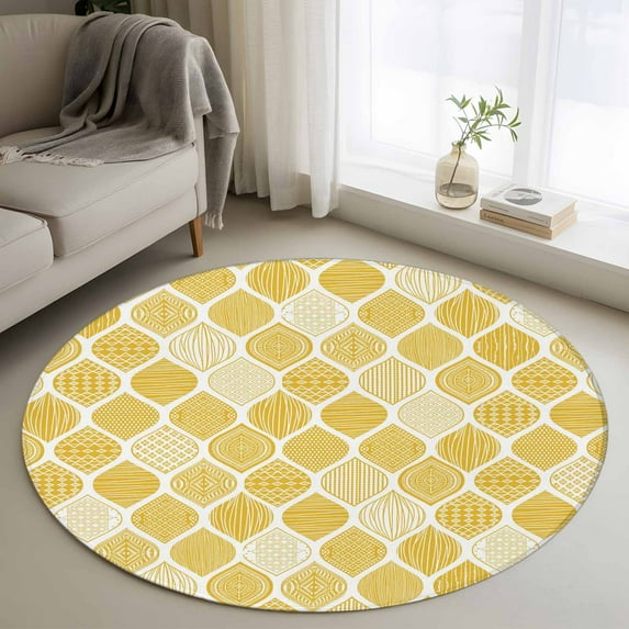 Area Rug 48in, Yellow Bohemian Geometric Texture Floor Carpet Living ...