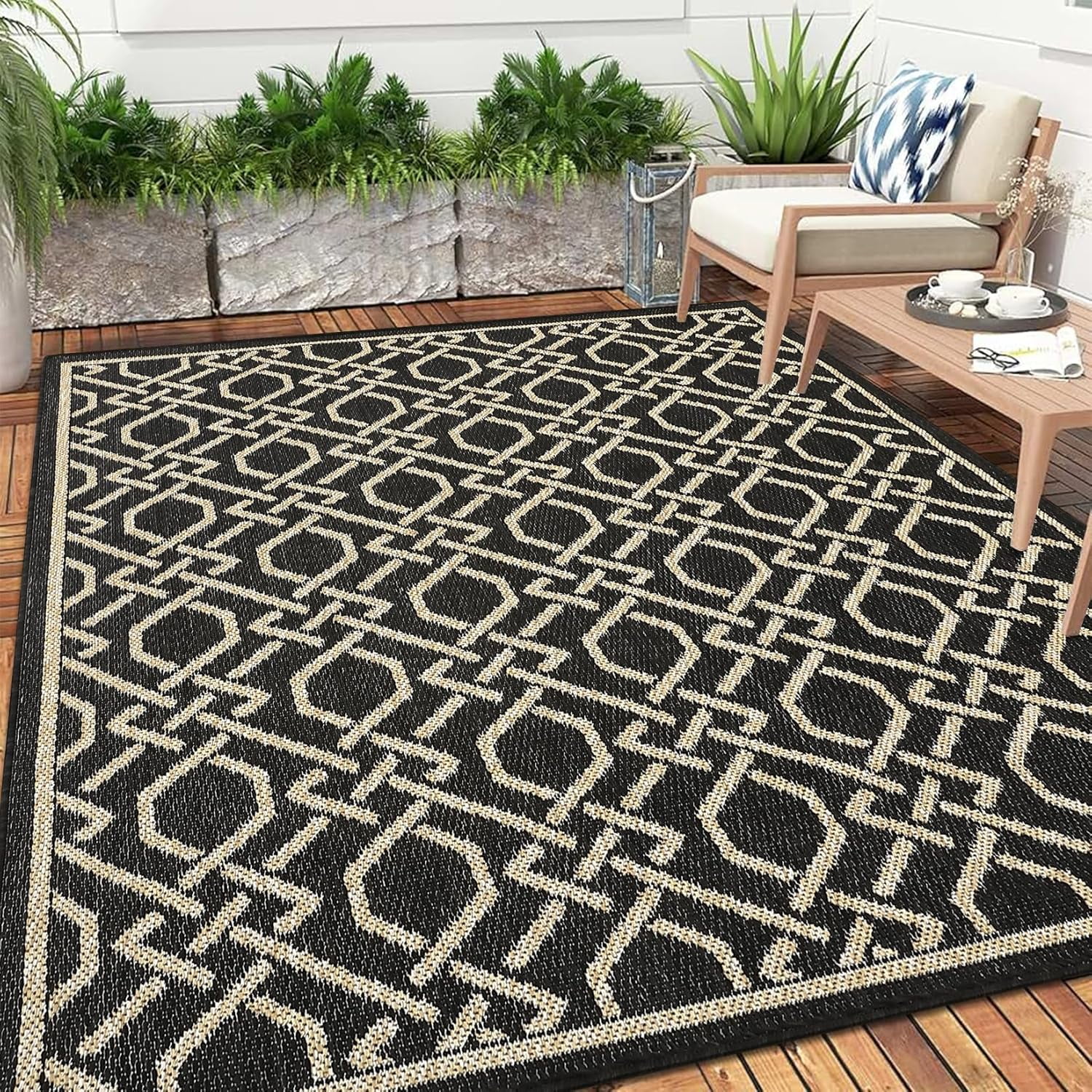 Area Rug 4x5'3 Modern Indoor Outdoor Rug Waterproof Patio Rug Camping ...
