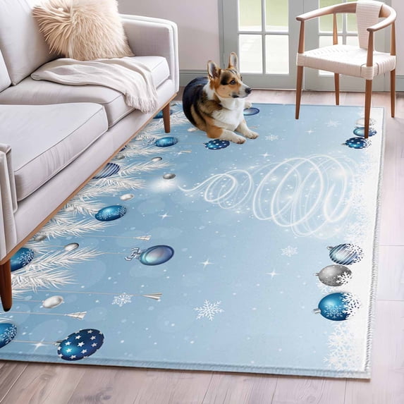 Area Rug 4x6 Ft, Blue Christmas Non Slip Area Rugs for Bedroom, Snow ...