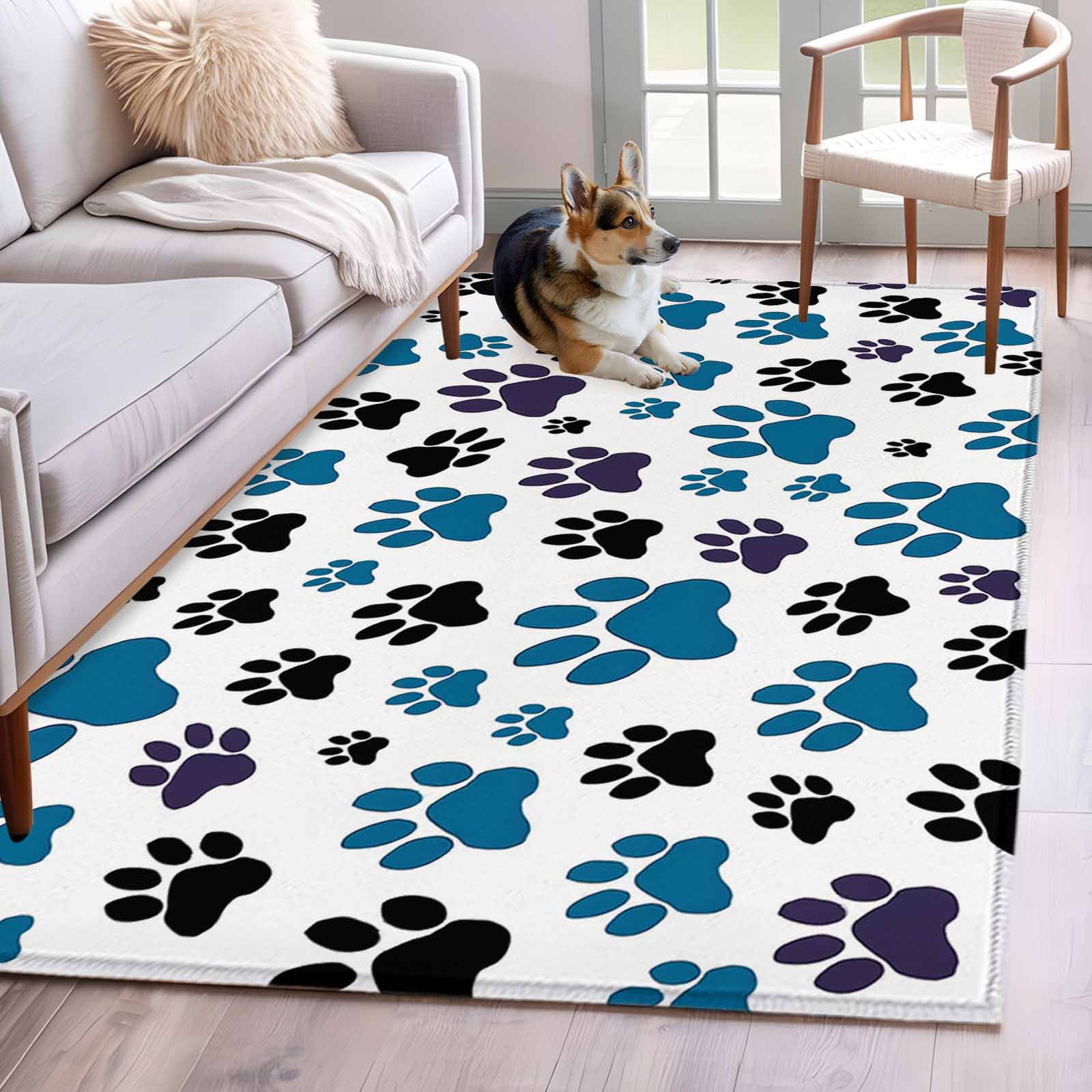 Area Rug 4x6 Ft, Blue Paw Print Non Slip Area Rugs for Bedroom, Black ...
