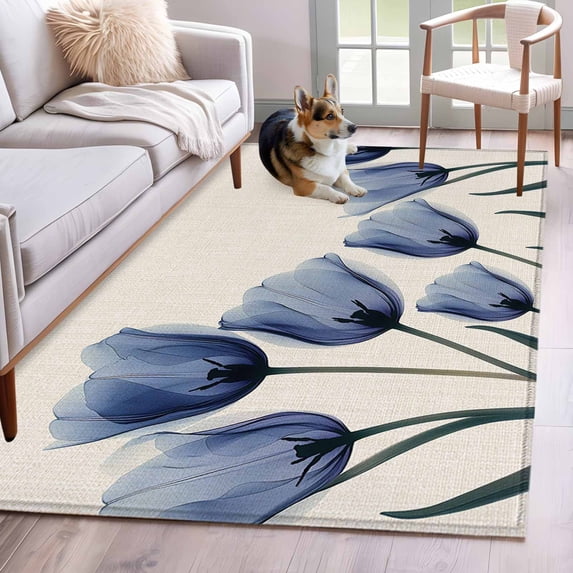 Area Rug 4x6 Ft, Blue Tulip Non Slip Area Rugs for Bedroom, Rustic ...