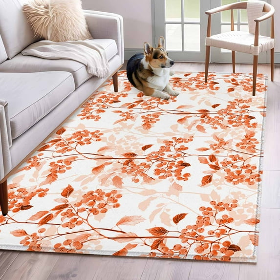 Area Rug 4x6 Ft, Burnt Orange Botanical Non Slip Area Rugs for Bedroom ...