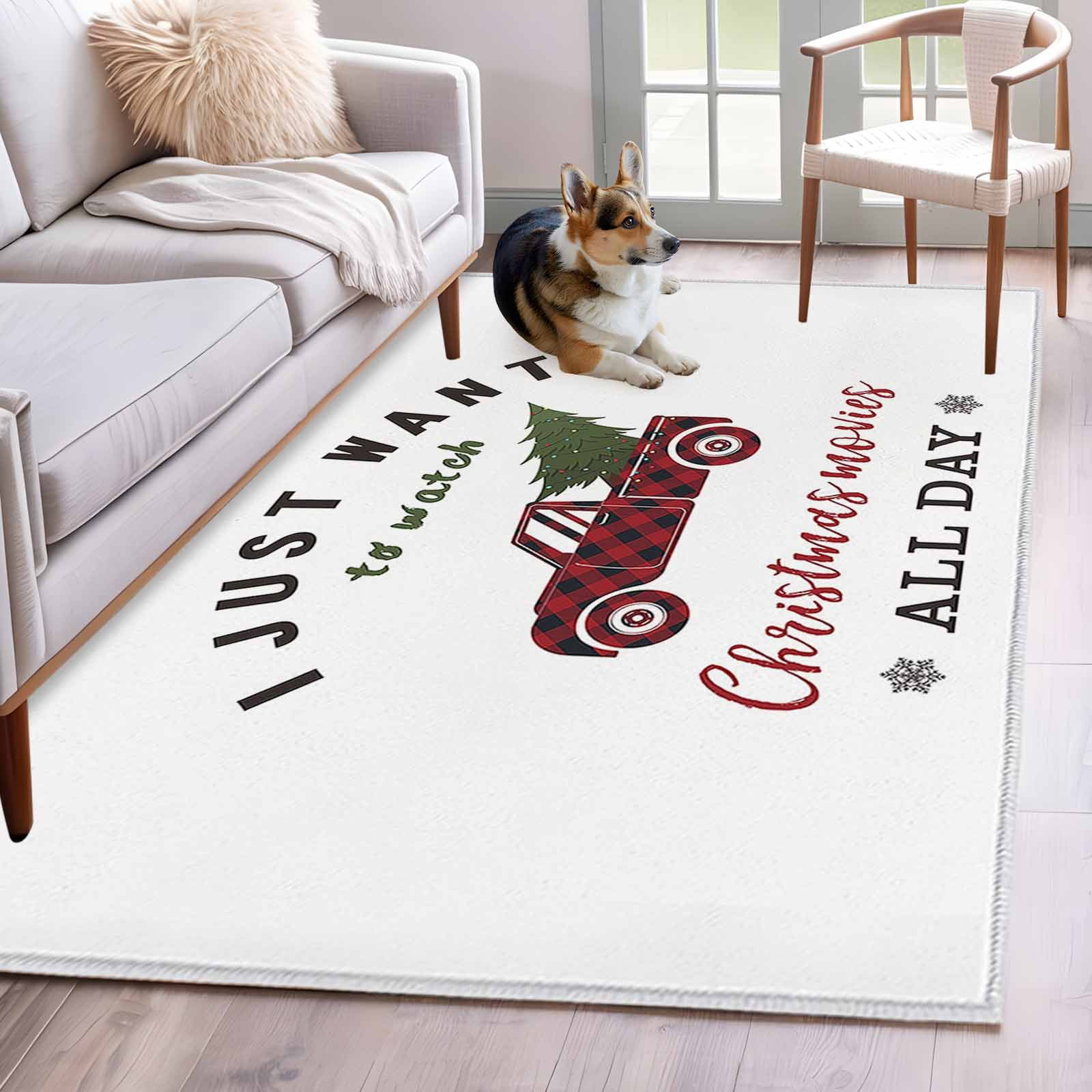Area Rug 4x6 Ft, Christmas Movies Red Checker Car White Backdrop Non ...