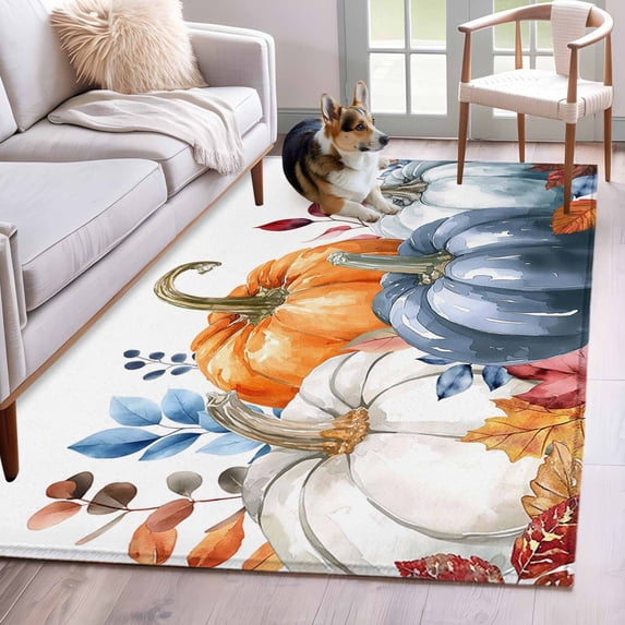 Area Rug 4x6 Ft, Fall Eucalyptus Pumpkins Non Slip Area Rugs for ...