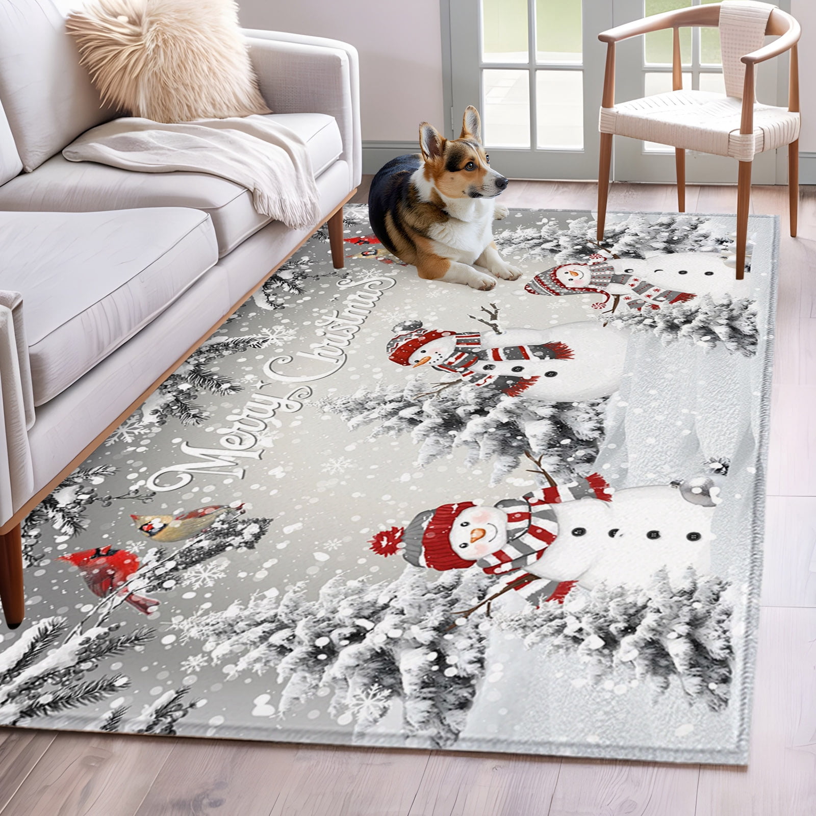 Area Rug 4x6 Ft, Grey Merry Christmas Non Slip Area Rugs for Bedroom ...