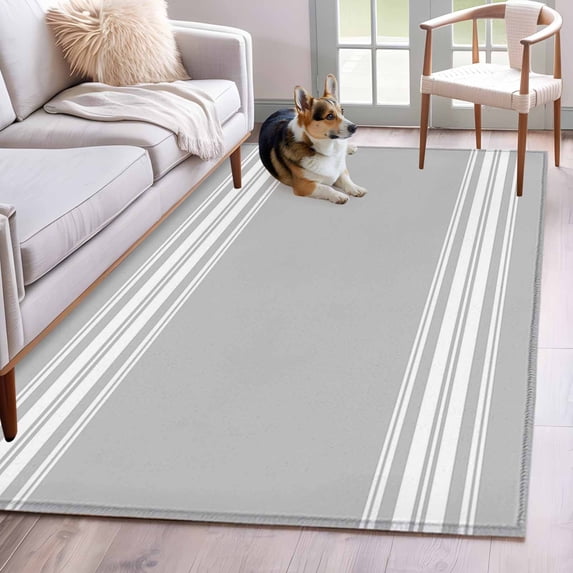 Area Rug 4x6 Ft, Grey Striped Non Slip Area Rugs for Bedroom, Luxurious ...