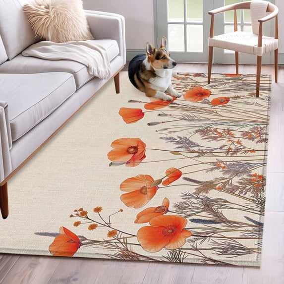 Area Rug 4x6 Ft, Orange Spring Floral Non Slip Area Rugs for Bedroom ...
