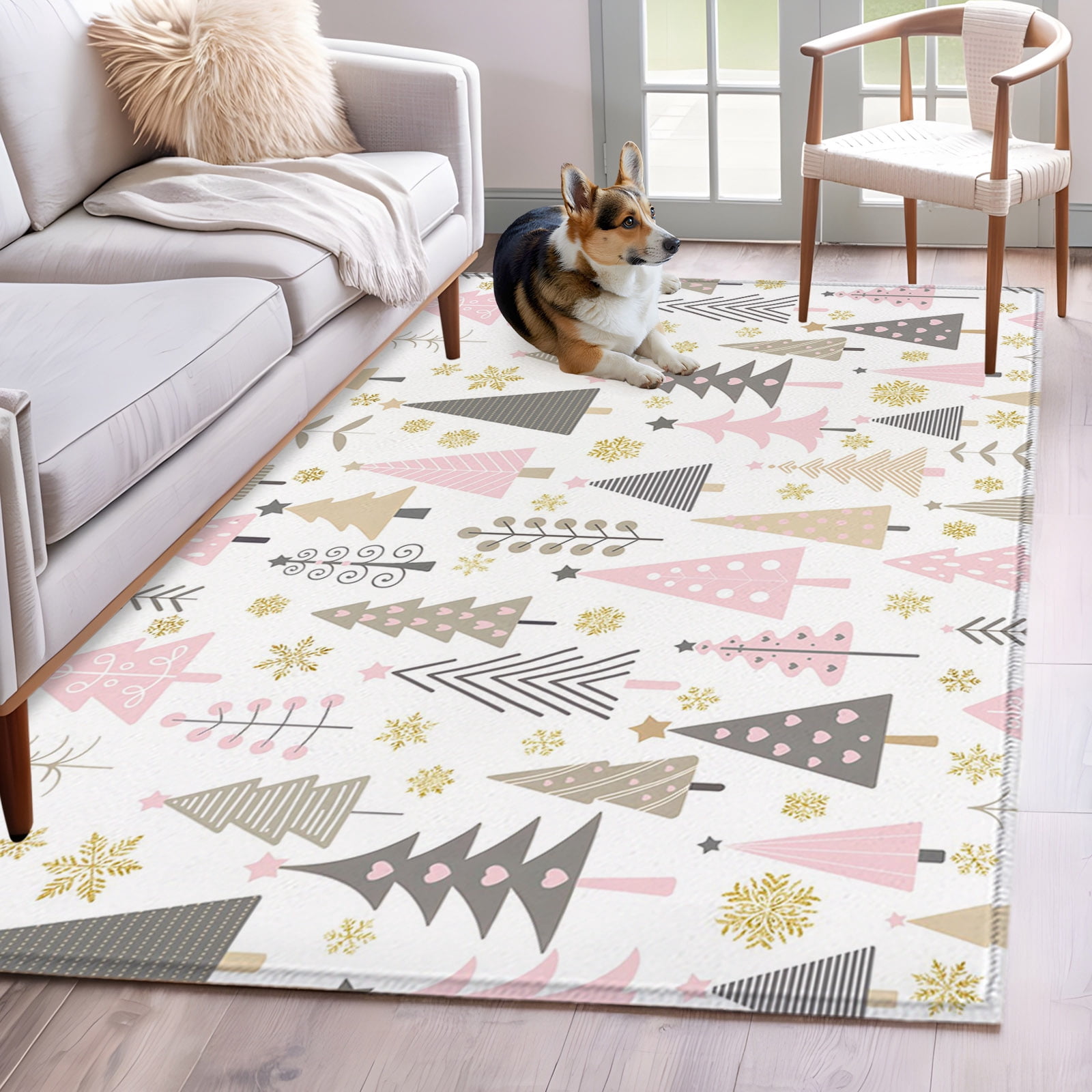 Area Rug 4x6 Ft, Pink Grey Christmas Non Slip Area Rugs for Bedroom ...