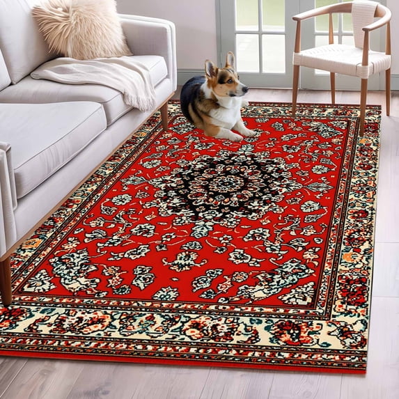 Area Rug 4x6 Ft, Red Bohemian Non Slip Area Rugs for Bedroom, Boho ...
