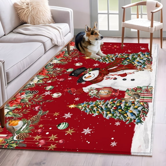 Area Rug 4x6 Ft, Red Snowman Christmas Non Slip Area Rugs for Bedroom ...