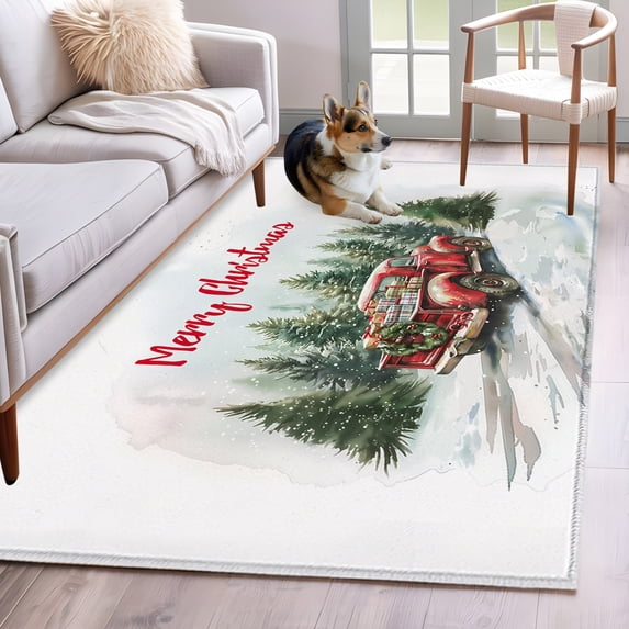 Area Rug 4x6 Ft, Red Truck Christmas Non Slip Area Rugs for Bedroom ...