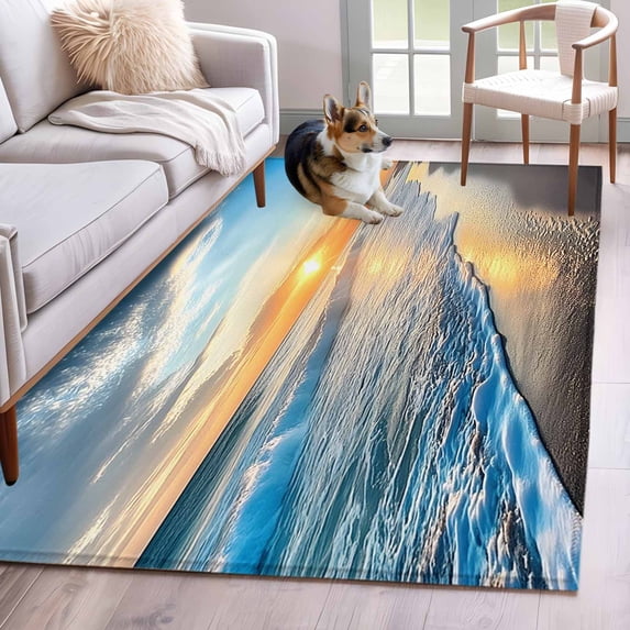 Area Rug 4x6 Ft, Sunset Beach Non Slip Area Rugs for Bedroom, Spray ...