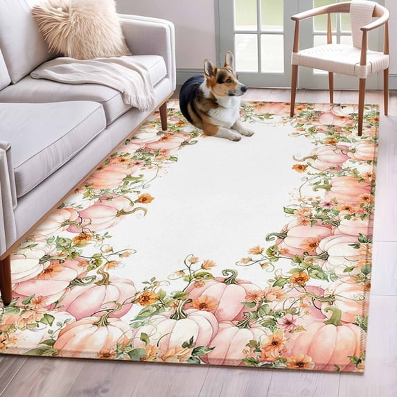 Area Rug 4x6 Ft, Thanksgiving Fall Non Slip Area Rugs for Bedroom, Pink ...