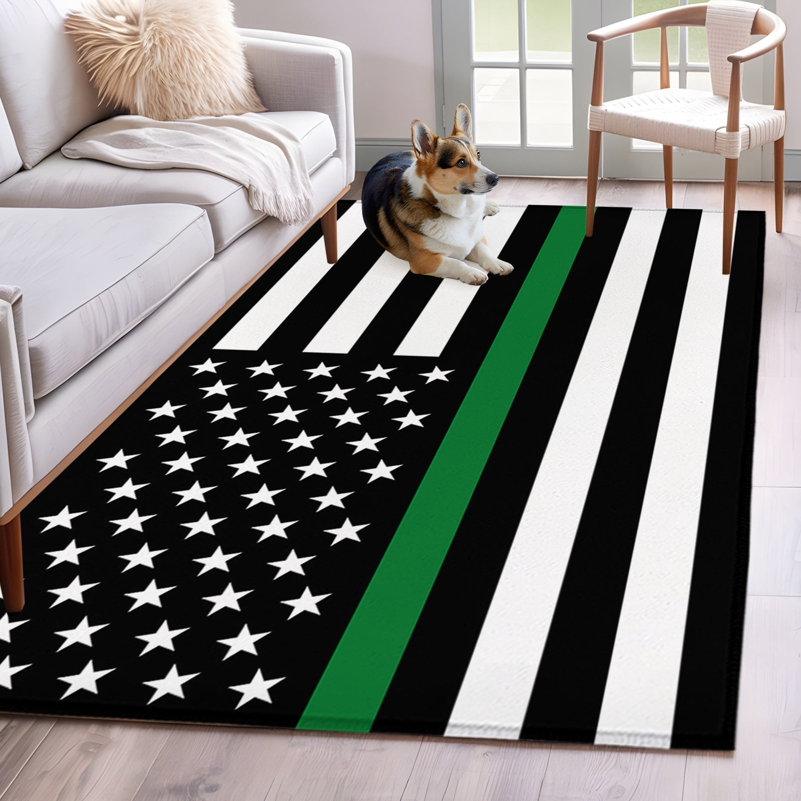 Area Rug 4x6 Ft, Thin Green White Line Non Slip Area Rugs for Bedroom ...