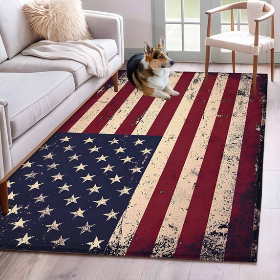 Area Rug 4x6 Ft, Vintage American Flag Non Slip Area Rugs for Bedroom ...