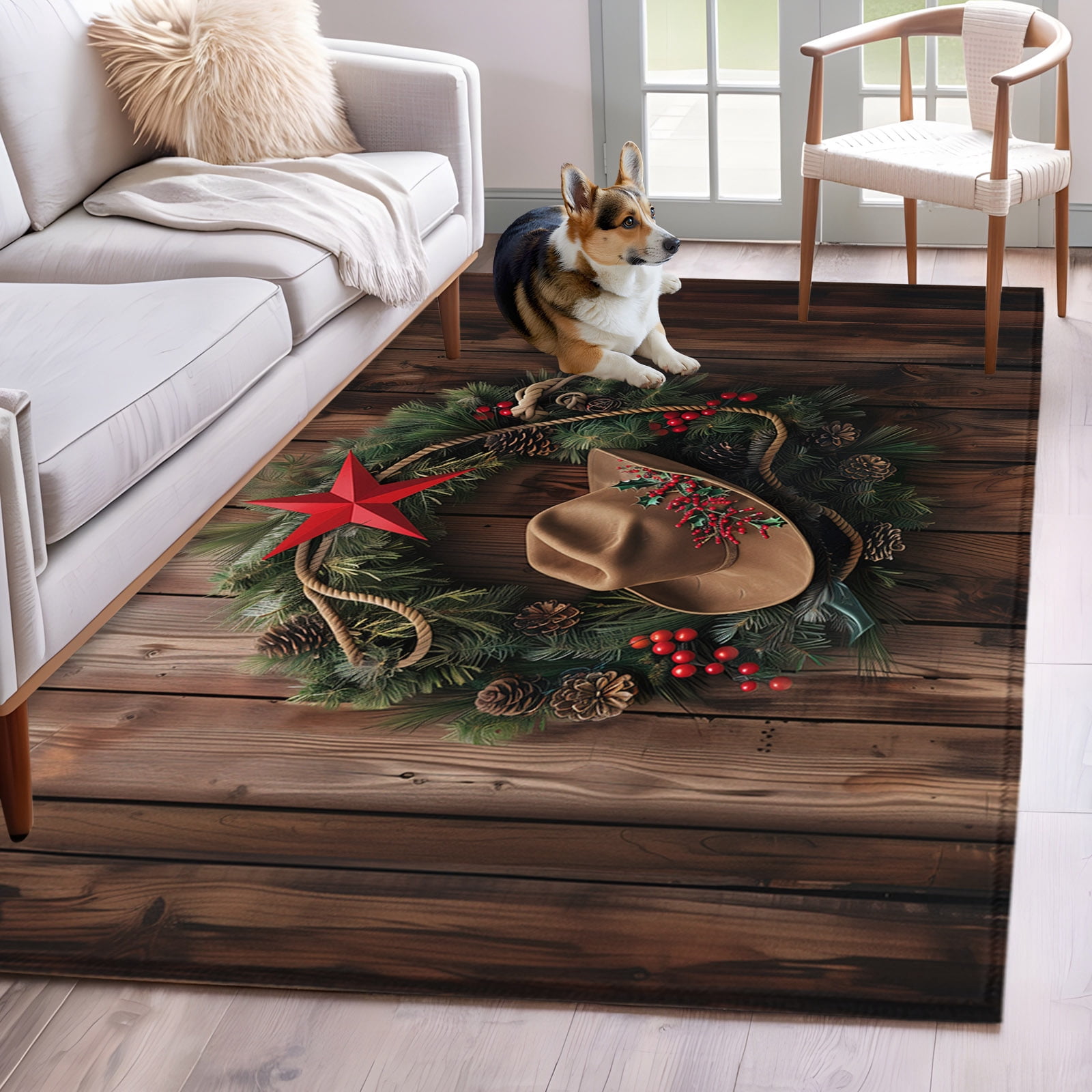 Area Rug 4x6 Ft, Western Christmas Non Slip Area Rugs for Bedroom, Xmas ...