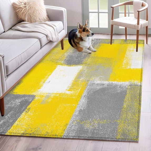 Area Rug 4x6 Ft, Yellow Grey Non Slip Area Rugs for Bedroom, Rustic ...