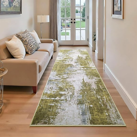 Area Rug 4x6 Grey Rug Washable Boho Rugs Non Slip Low Pile Abstract ...