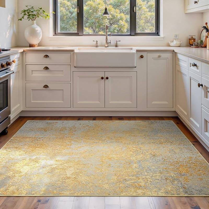 Area Rug 4x6 Grey Rug Washable Boho Rugs Non Slip Low Pile Abstract ...