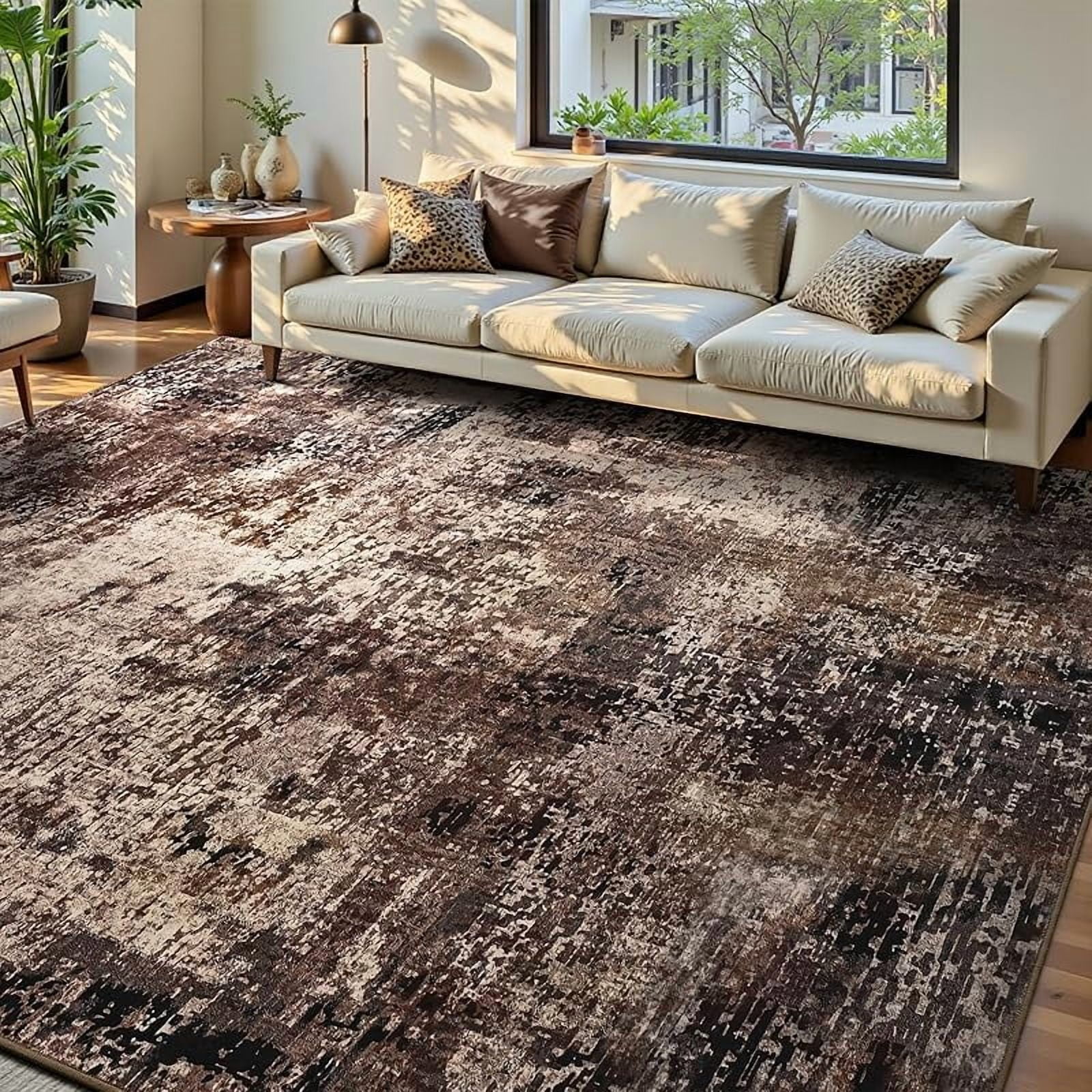 Area Rug 4x6 Grey Rug Washable Boho Rugs Non Slip Low Pile Abstract ...