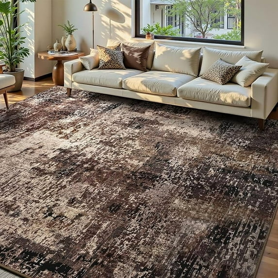 Area Rug 4x6 Grey Rug Washable Boho Rugs Non Slip Low Pile Abstract ...
