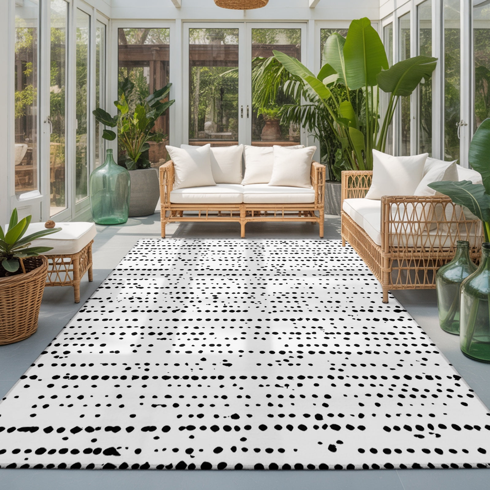 Area Rug 4x6ft, Abstract Black Polka Dot Washable Rugs for Living Room ...