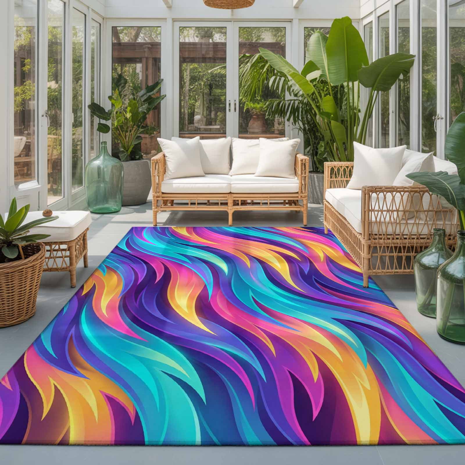 Area Rug 4x6ft, Abstract Blue Yellow Vortex Stripe Washable Rugs for ...