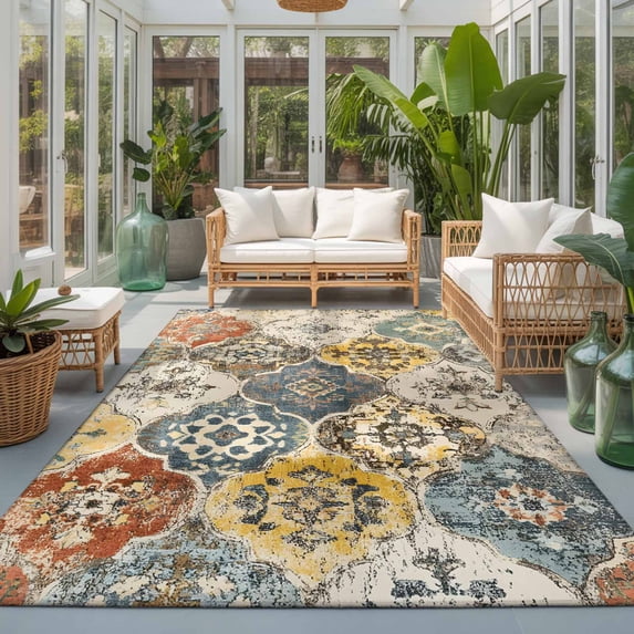 Area Rug 4x6ft, Abstract Bohemian Ethnic Pattern Texture Washable Rugs ...