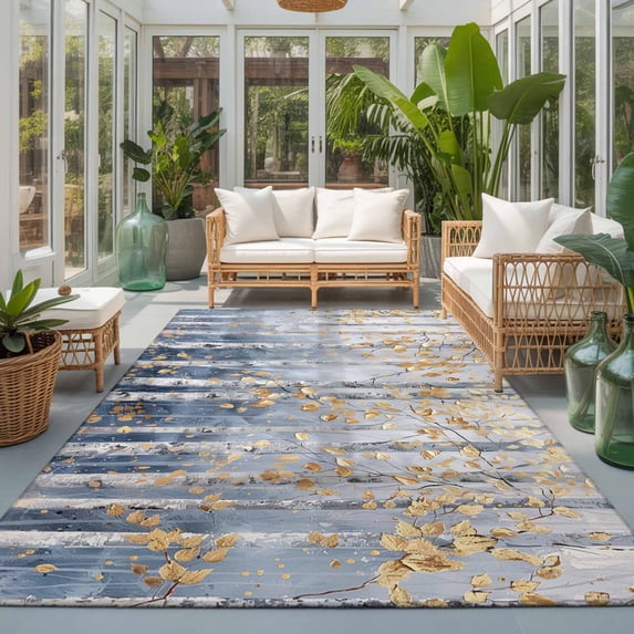 Area Rug 4x6ft, Abstract Forest Birch Tree Gold Leaves Washable Rugs ...