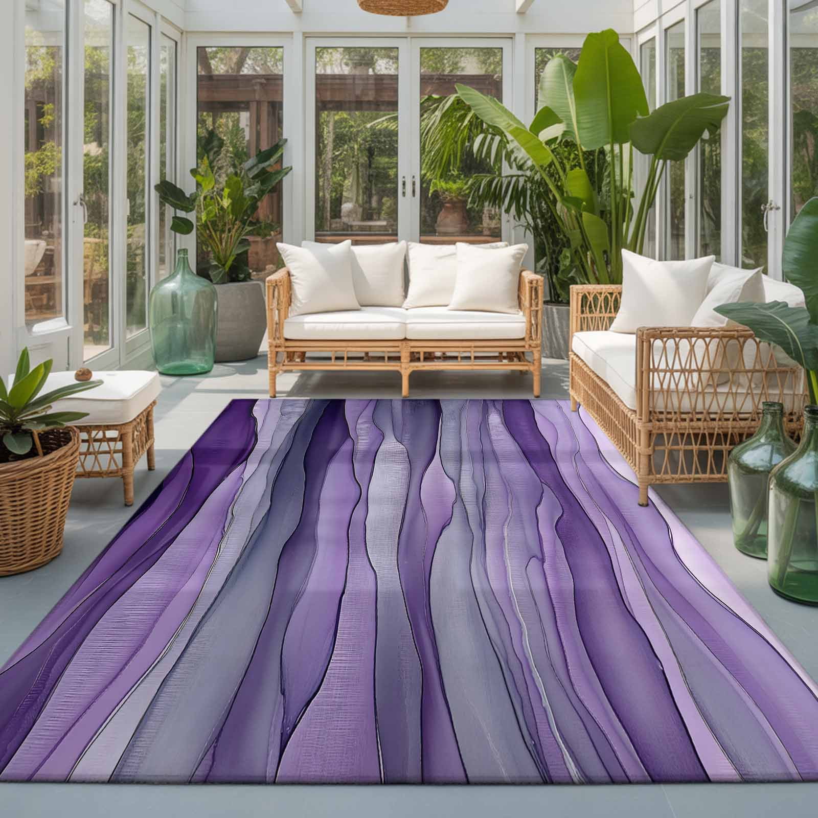 Area Rug 4x6ft, Abstract Modern Art Ocean Wave Washable Rugs for Living ...