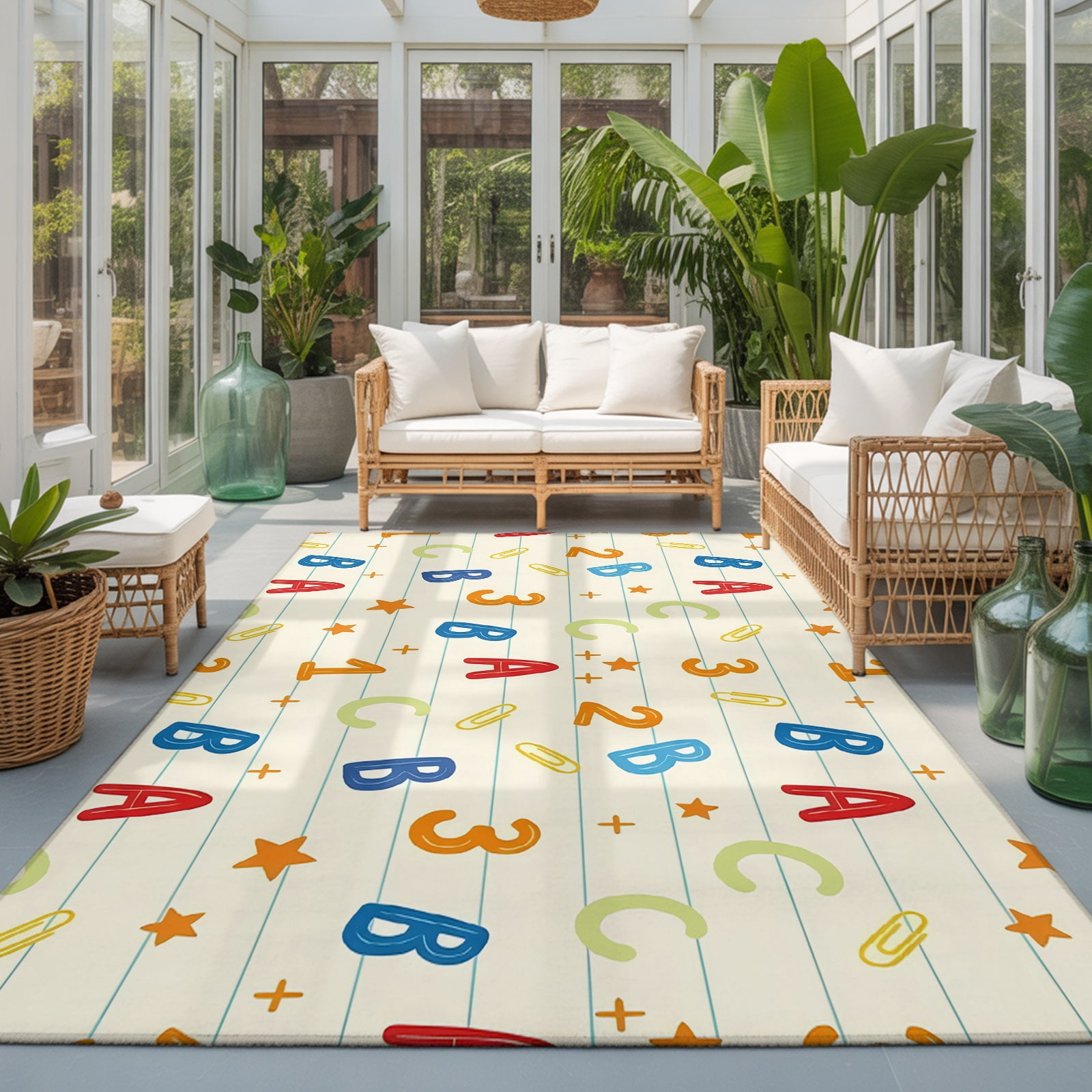Area Rug 4x6ft, Alphabet Letters Numbers Washable Rugs for Living Room ...
