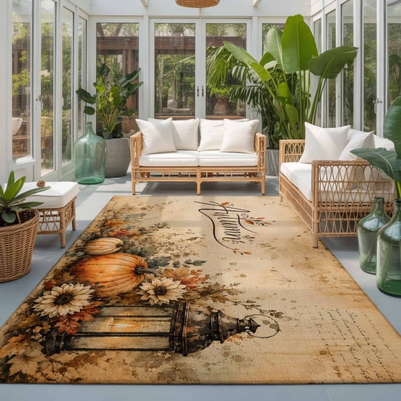 Area Rug 4x6ft, Autumn Farm Pumpkins Sunflowers Washable Rugs for ...