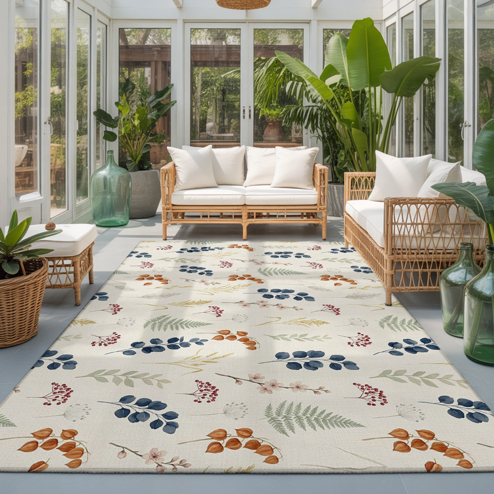 Area Rug 4x6ft, Autumn Fern Eucalyptus Leaf Washable Rugs for Living ...