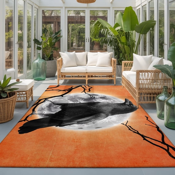 Area Rug 4x6ft, Black Crow Halloween Dead Branch Washable Rugs for ...