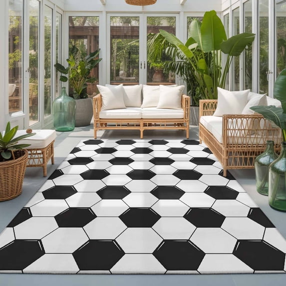 Area Rug 4x6ft, Black White Soccer Skin Washable Rugs for Living Room ...