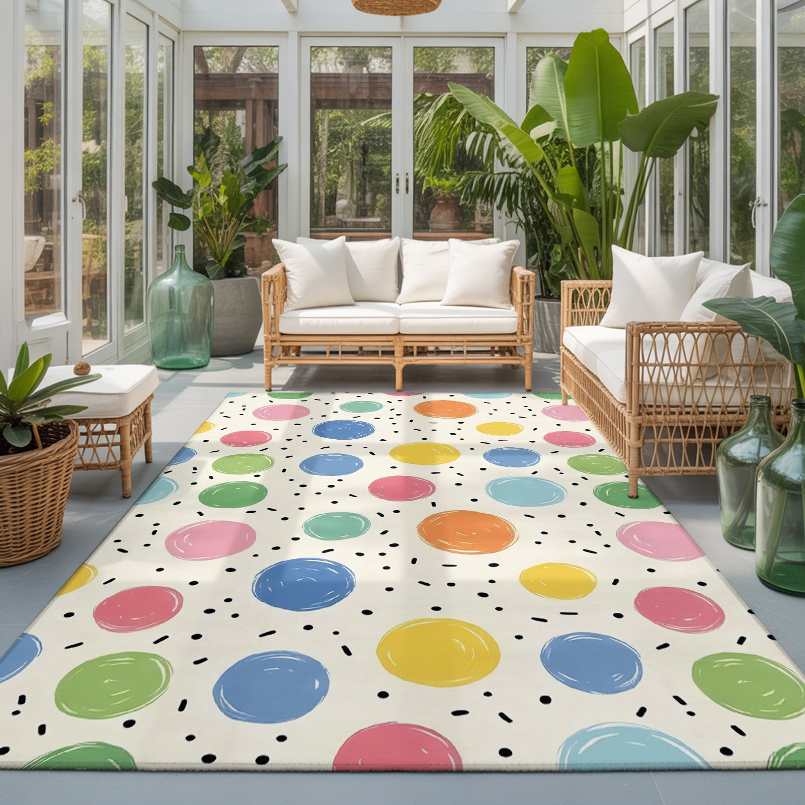Area Rug 4x6ft, Blue Green Pink Yellow Dots Washable Rugs for Living ...