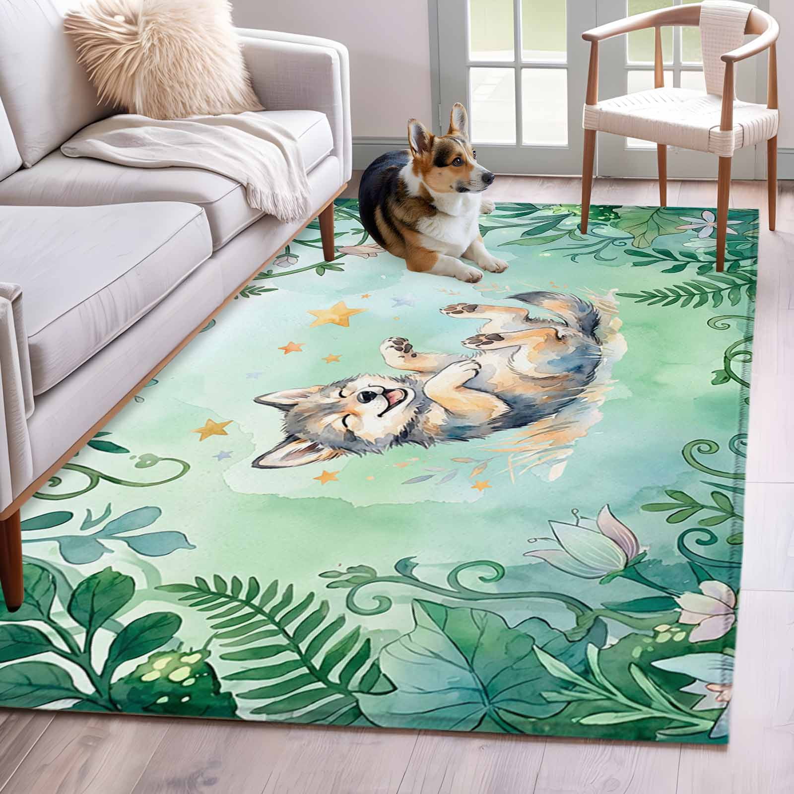 Area Rug 4x6ft, Cartoon Cute Wolf Stars Washable Rugs for Living Room ...