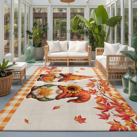 Area Rug 4x6ft, Country Gnome Fall Maple Leaves Washable Rugs for ...