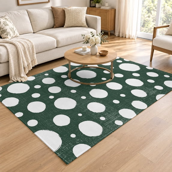 Area Rug 4x6ft, Dark Green Polka Dot Low Pile Washable Rugs for ...