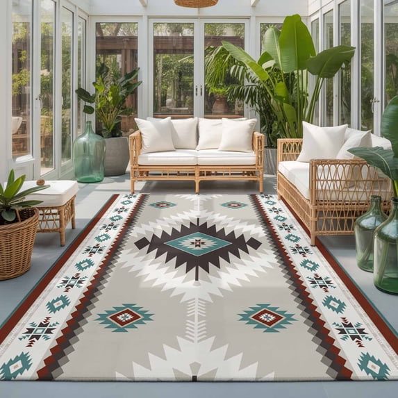 Area Rug 4x6ft, Ethnic Tribal Geometric Pattern Washable Rugs for ...