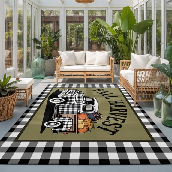 Area Rug 4x6ft, Fall Harvest Pumpkins on Truck Washable Rugs for Living ...