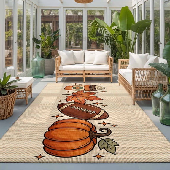 Area Rug 4x6ft, Fall Maple Leaf Thanksgiving Pumpkin Football Washable ...