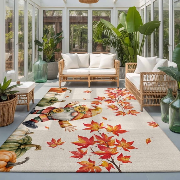 Area Rug 4x6ft, Fall Orange Maple Leaves Thanksgiving Pumpkin Washable ...