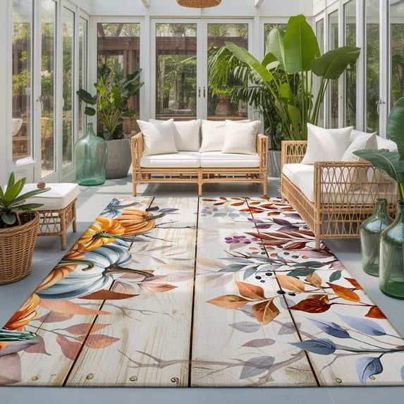 Area Rug 4x6ft, Fall Pumpkin Eucalyptus Leaf Washable Rugs for Living ...